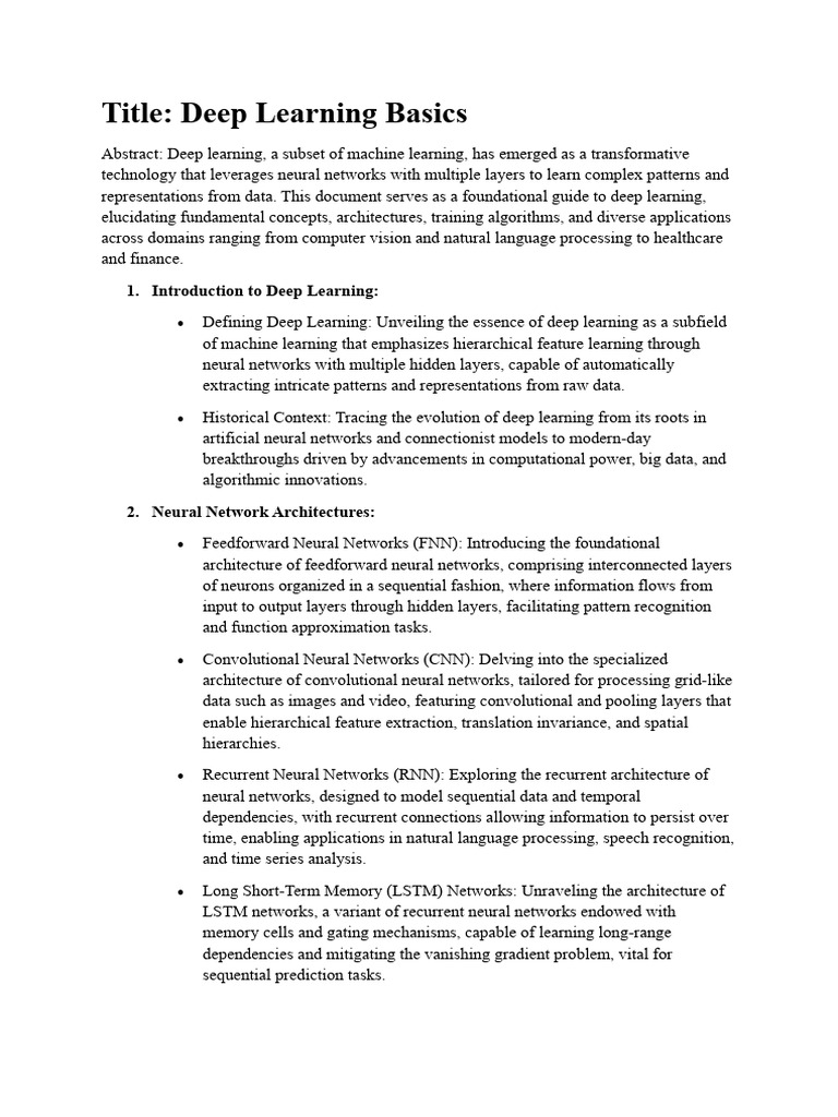 Deep Learning Basics | PDF | Artificial Neural Network | Deep Learning