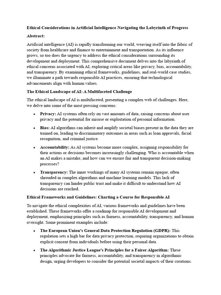 Ethical Considerations in Artificial Intelligence Navigating The ...
