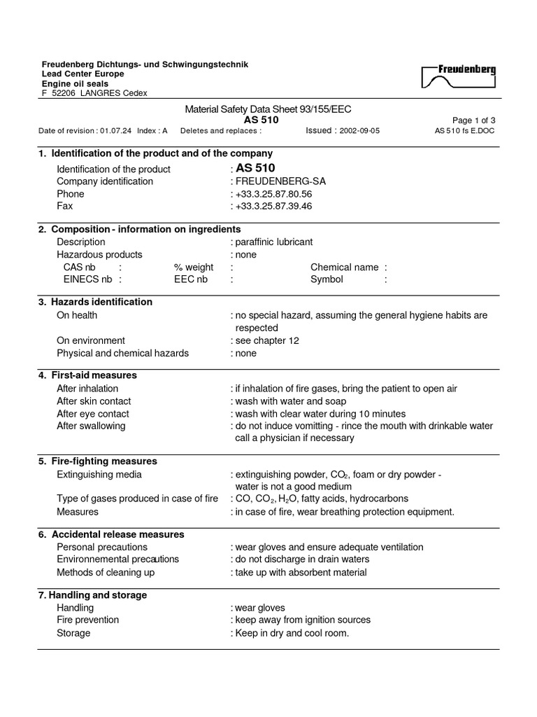 MSDS For Paraffinic Lubricant | PDF | Water | Toxicity