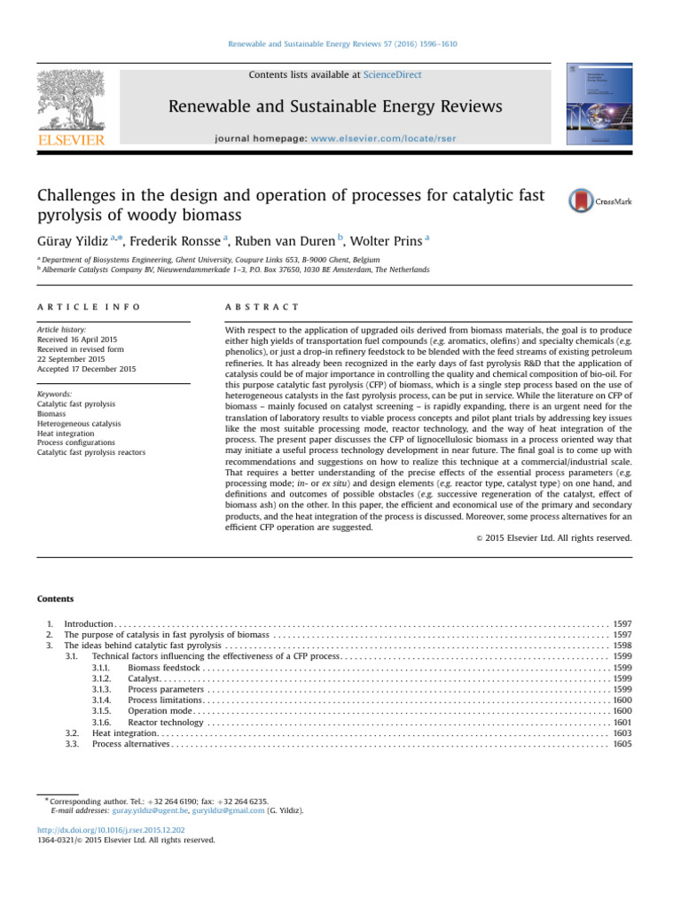 Challenges in The Design and Operation of Processes For Catalytic Fast Pyrolysis of Woody ...
