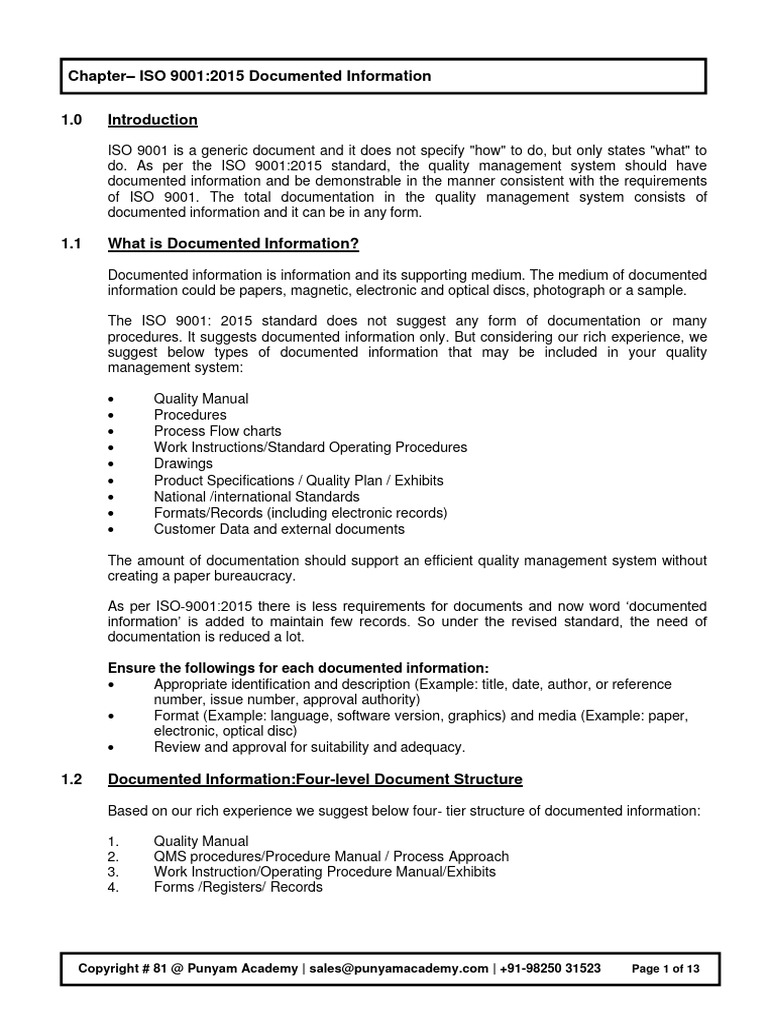 ISO 9001 Documentation Informations | PDF | Iso 9000 | Quality Management System