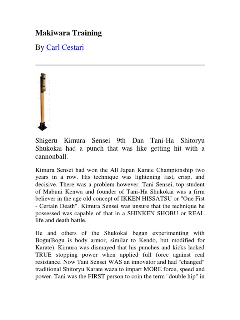 Makiwara Training Carl Cestari | PDF | Karate | Combat Sports
