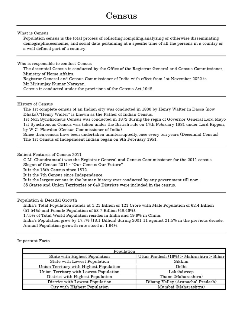 Census Notes | PDF | Demographics Of India | Asia