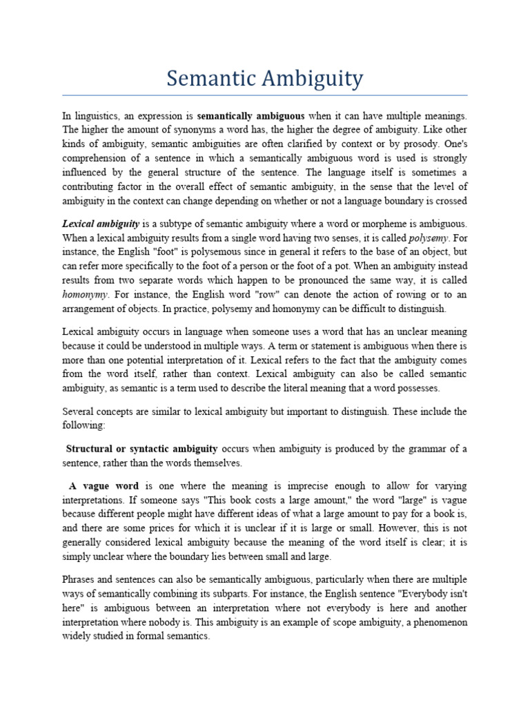 Semantic Ambiguity | PDF | Ambiguity | Semantics