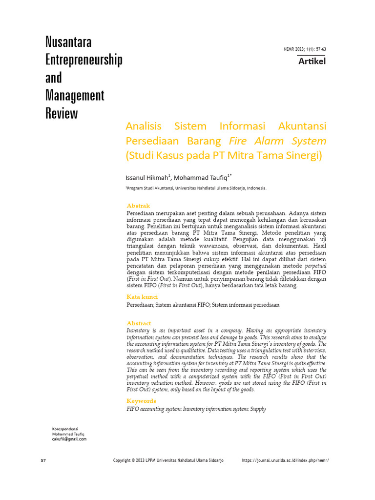 Analisis Sistem Informasi Akuntansi Persediaan Barang Fire Alarm System Studi Kasus Pada PT ...