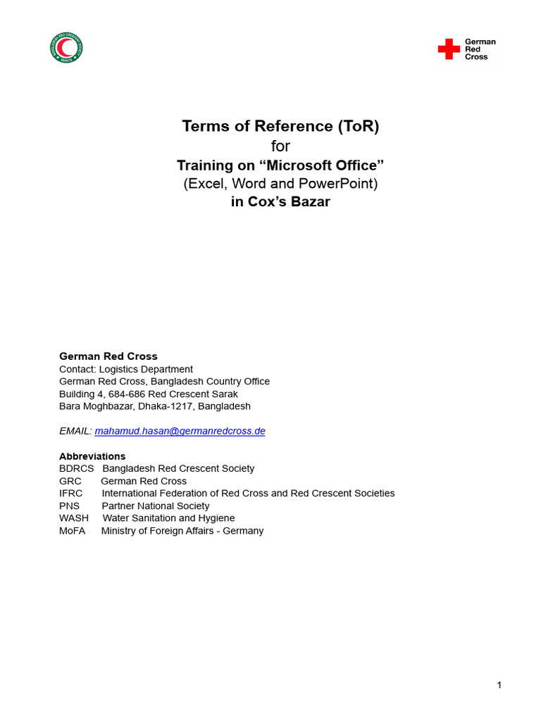 152 - Annex 1 - Terms of Reference (ToR) - MS Office Training | PDF ...
