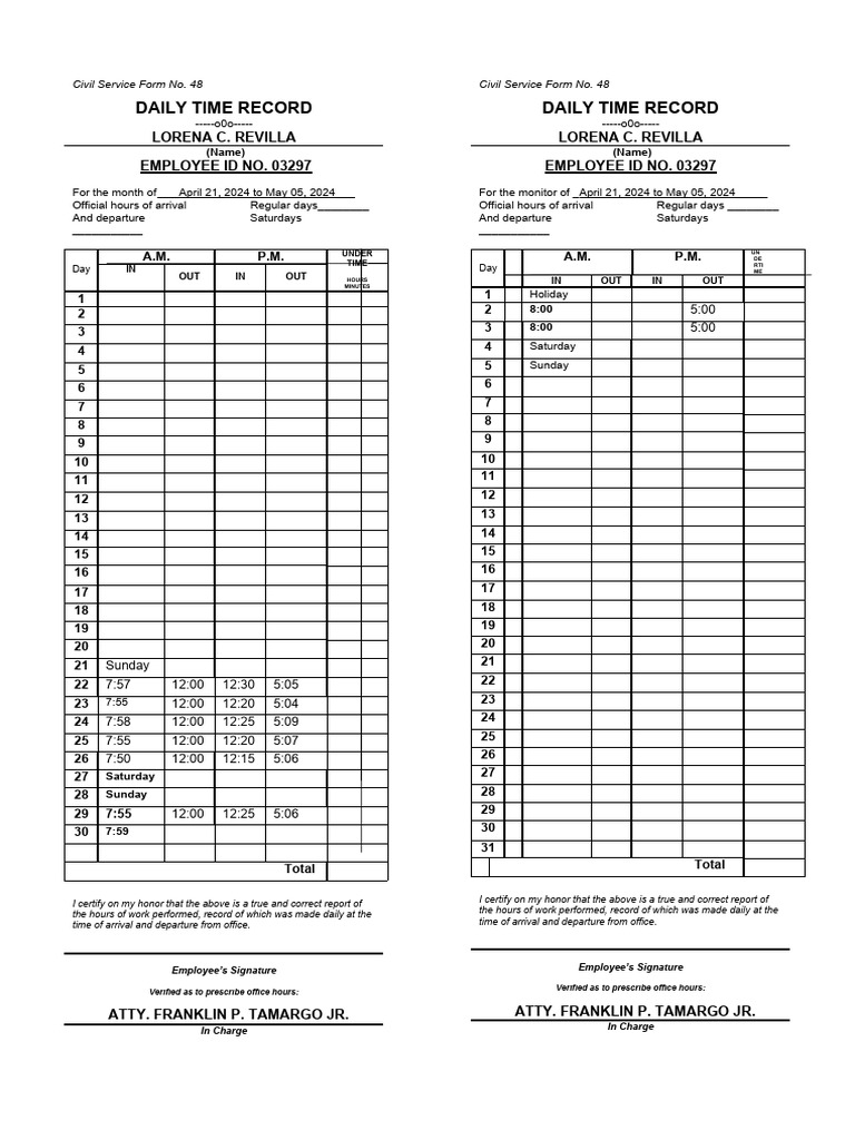 DTR RONAGIRL Daily-Time-Record | PDF