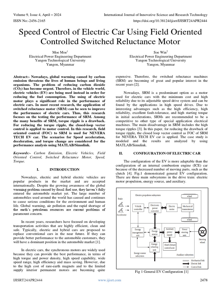 Speed Control Of Electric Car Using Field Oriented Controlled Switched