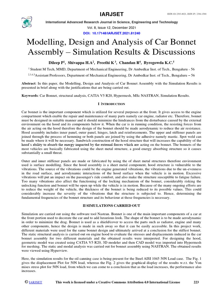 Car Bonnet Design & Simulation Analysis | PDF | Vehicles | Simulation