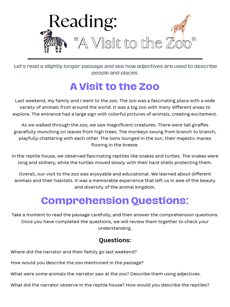 Exploring Adjectives in Zoo Visit | PDF