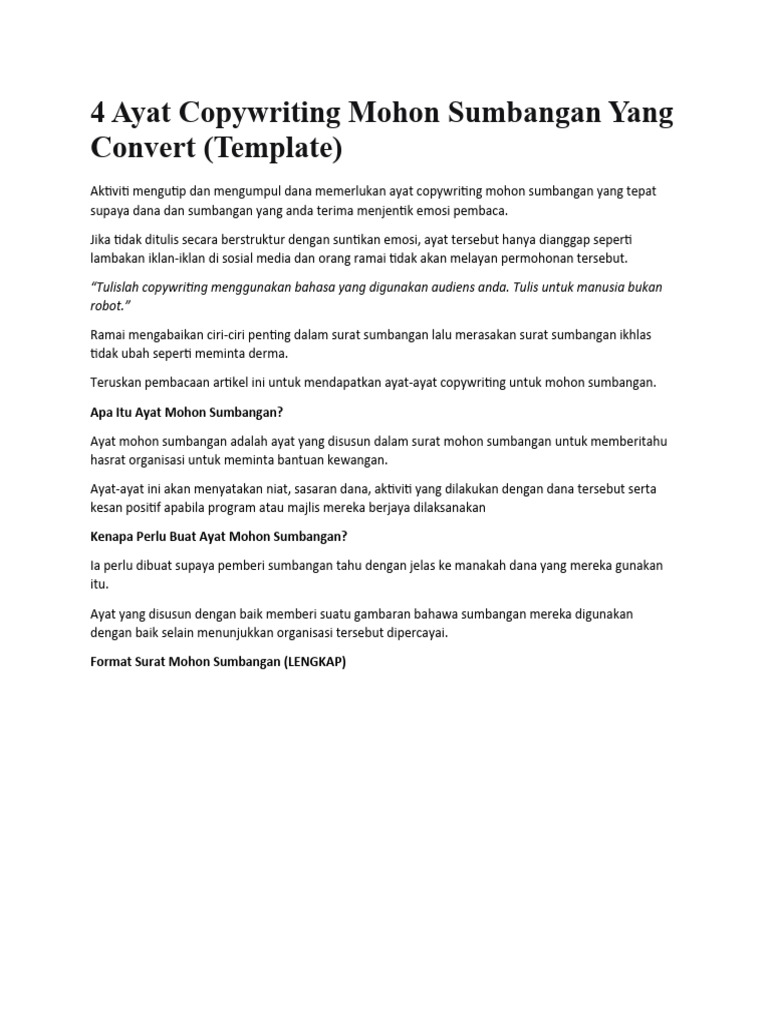 4 Ayat Copywriting Mohon Sumbangan Yang Convert | PDF