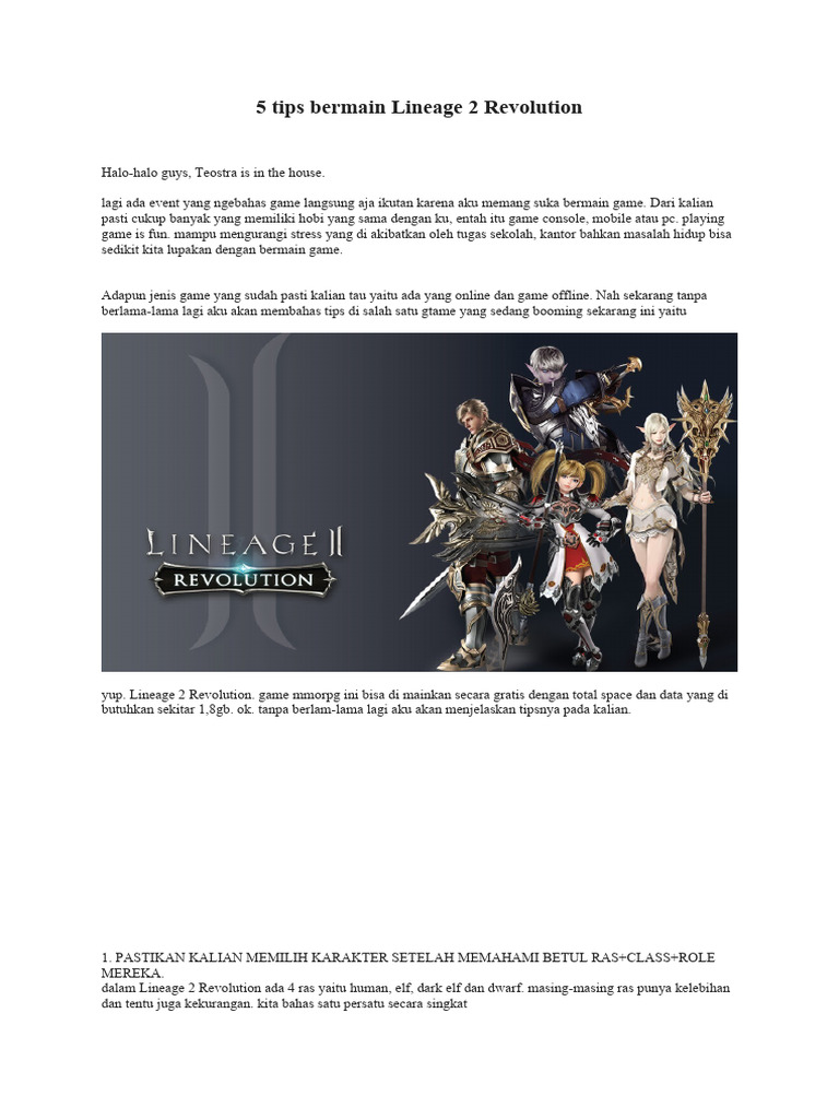 5 tips bermain Lineage 2 Revolution | PDF