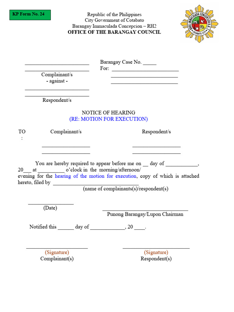 KP FORM 23 - Motion For Execution | PDF