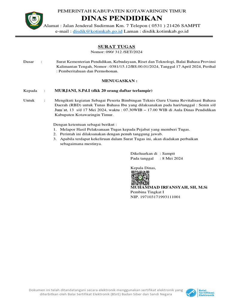 SURAT TUGAS PESERTA RDB - Sign | PDF