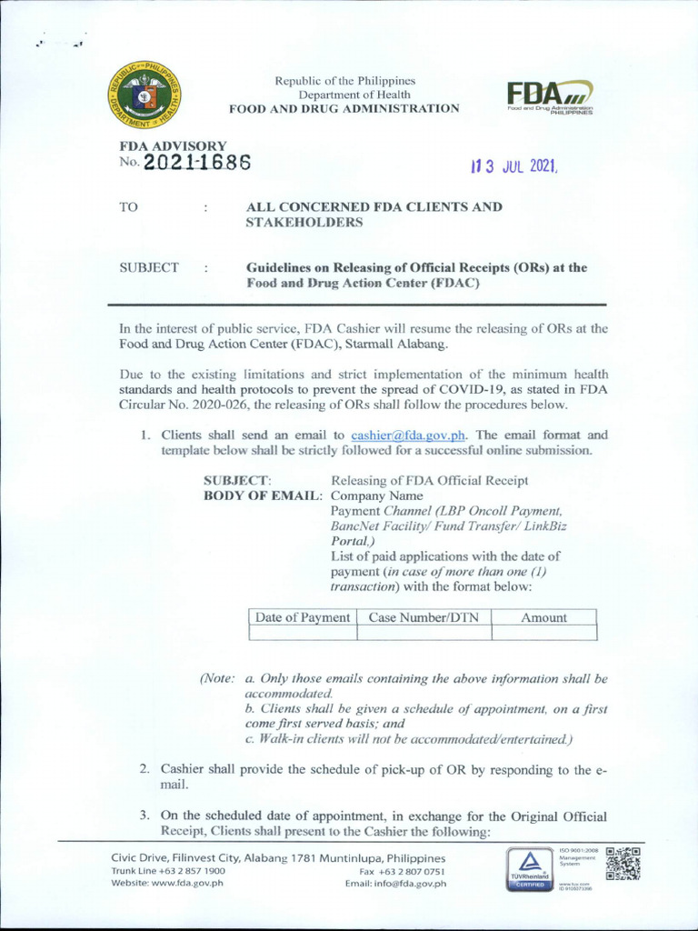FDA Advisory No.2021 1686 | PDF