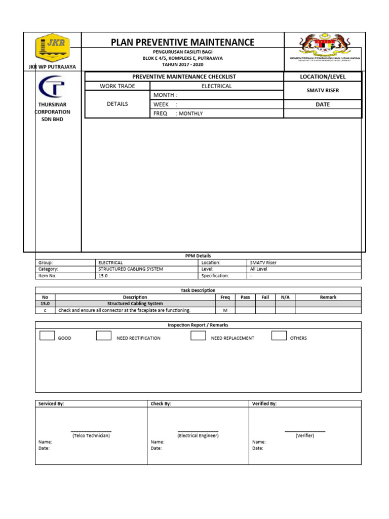 Monthly PPM Checklist for SMATV Riser | PDF