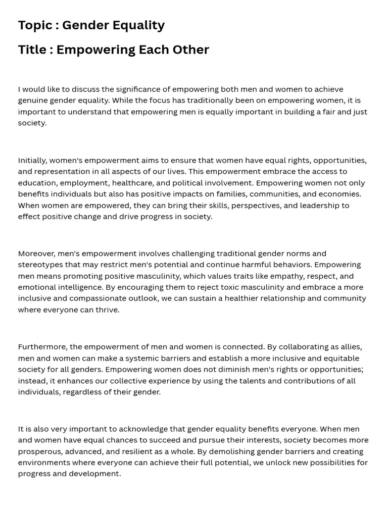 Topic Gender Equality | PDF