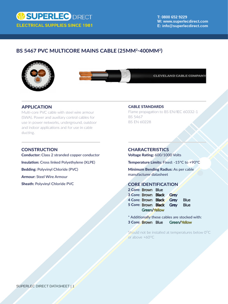 BS 5467 PVC MULTICORE MAINS CABLE (25 400mm) | PDF | Alternating ...