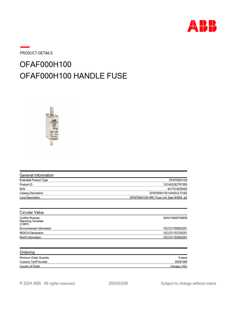 OFAF000H100 | Download Free PDF | Fuse (Electrical)