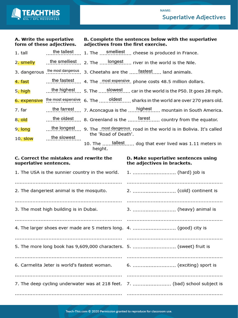 Superlative Adjectives Interactive Worksheet | PDF | Foreign Language ...