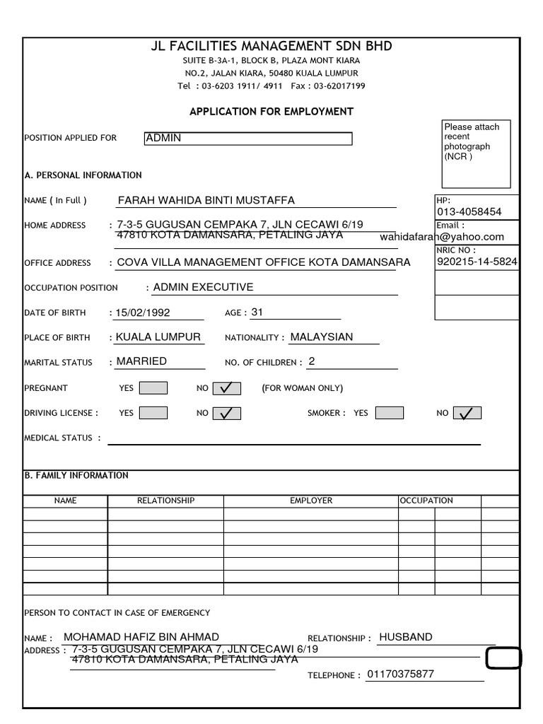 JOB Application Form JLFM | PDF