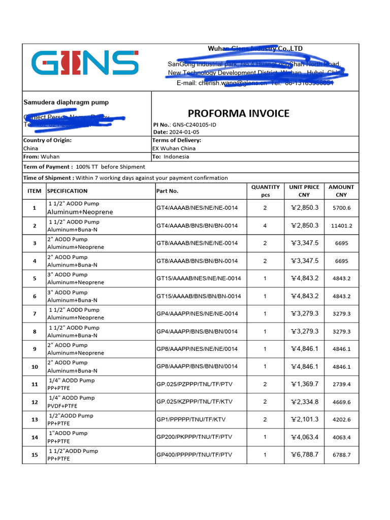 Proforma Invoice GNS-C240105-ID | PDF