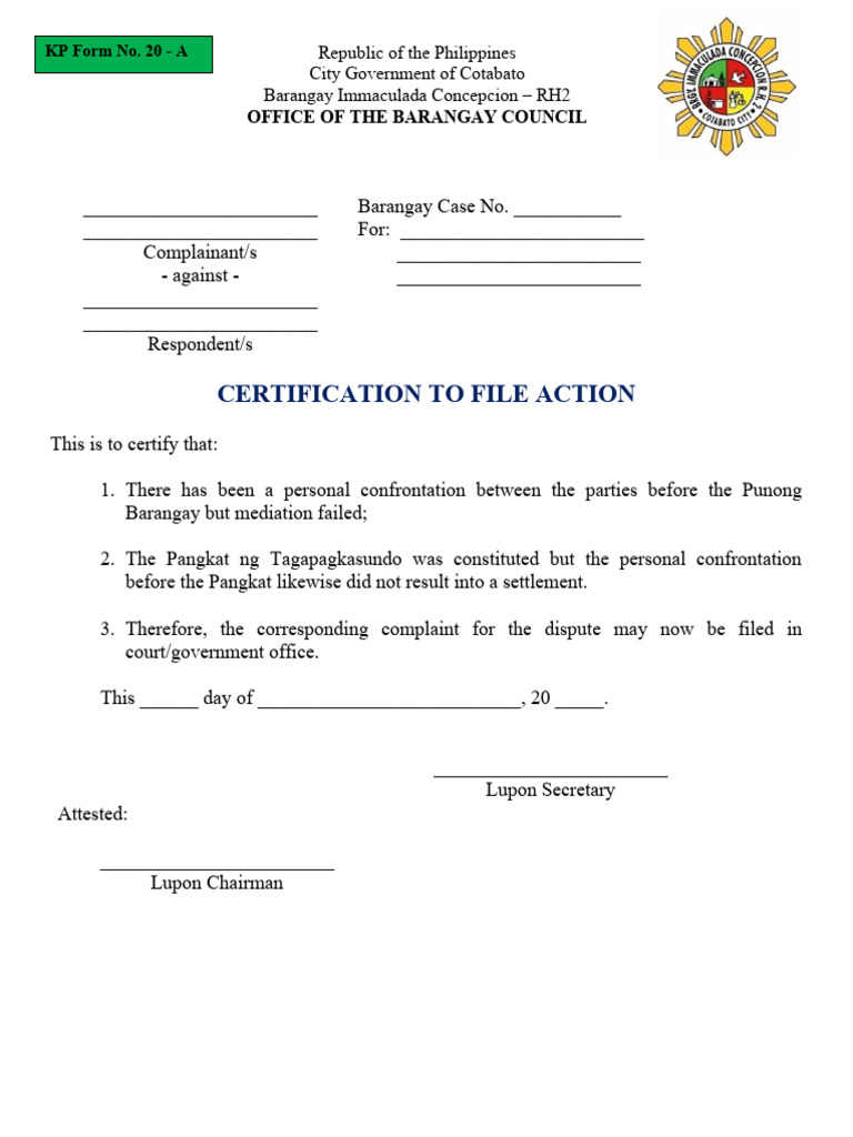 Barangay Dispute Certification | PDF