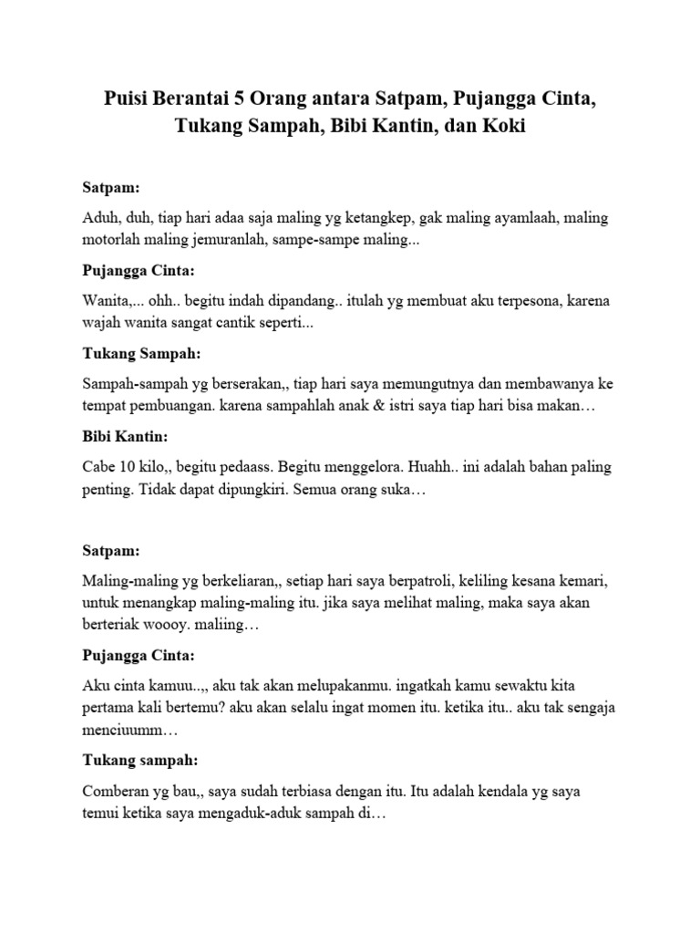 Puisi Berantai 5 Orang Antara Satpam | PDF | Puisi