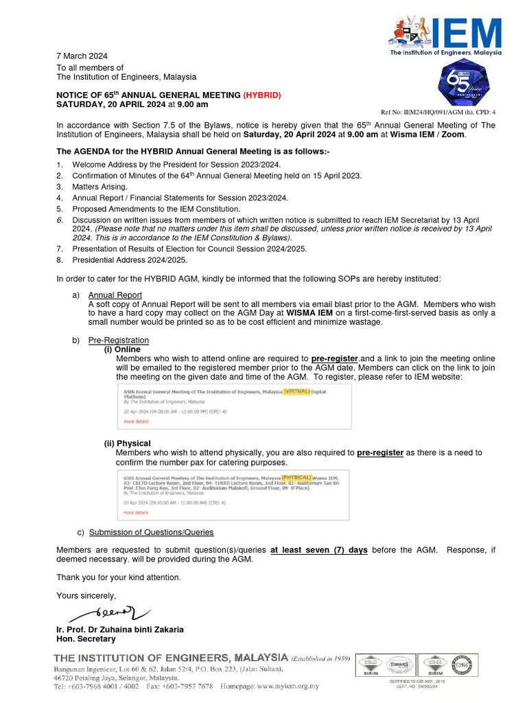 IEM AGM (20-Apr-24) | Download Free PDF | Government