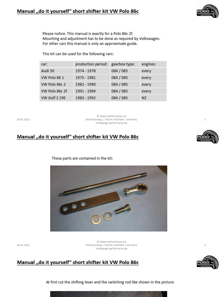 DIY Short Shifter Kit for VW Polo 86c | PDF | Manual Transmission ...