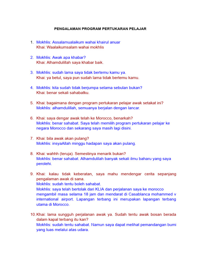 Sebuah Perbualan Bertajuk Pengalaman Program Pertukaran Pelajar | PDF ...