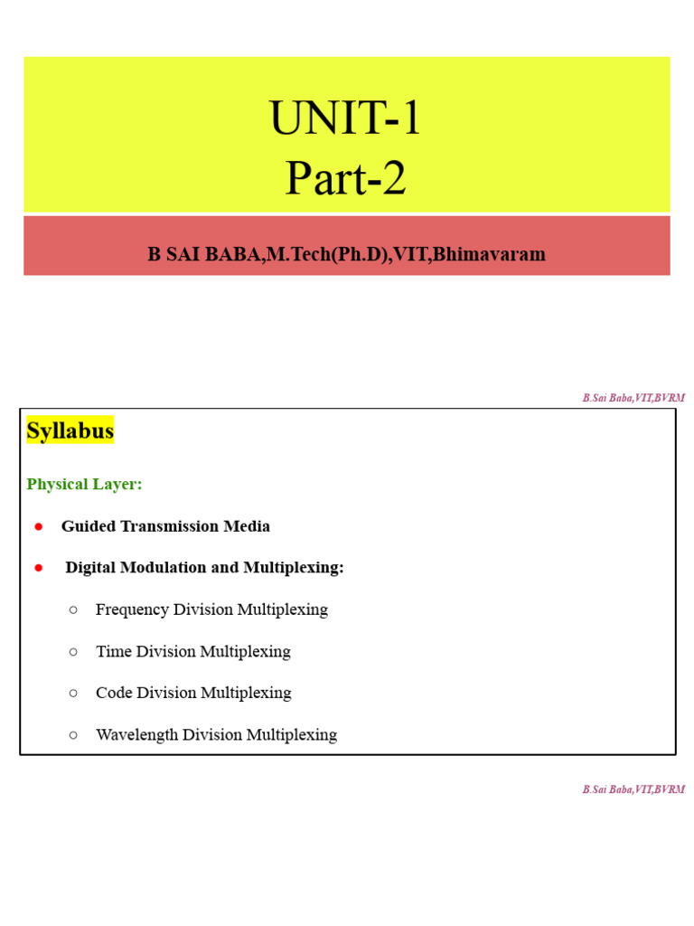 CN-UNIT-1 Part-2 (Physical Layer) | PDF | Multiplexing | Wavelength Division Multiplexing