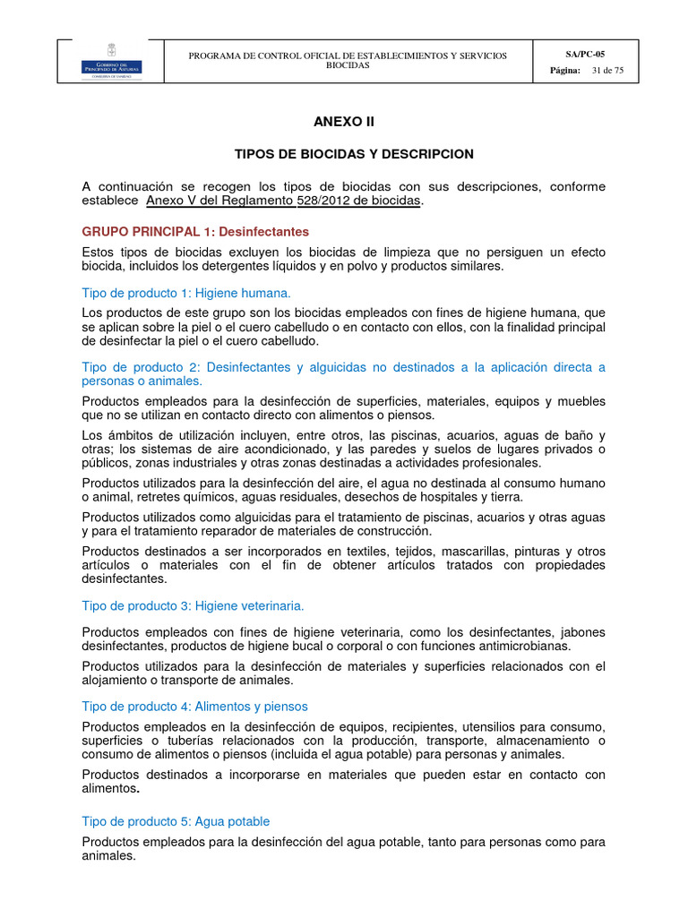 Tipos de Biocidas y Descripción | PDF | Agua | Higiene