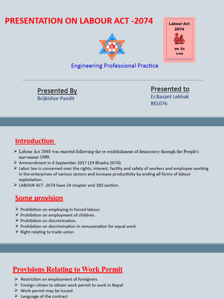 Overview of Nepal Labour Act 2074 | PDF | Labour Law | Employment