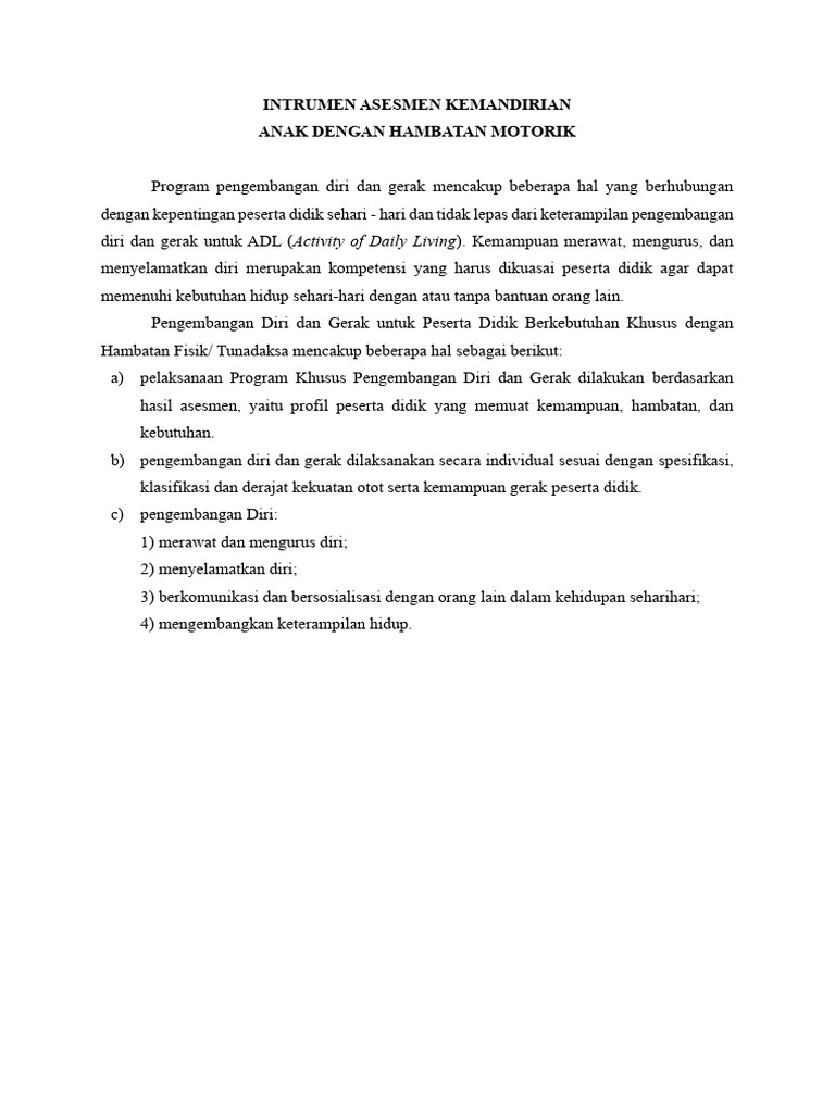 Kisi Kisi Perkembangan Kemandirian Adhm | PDF