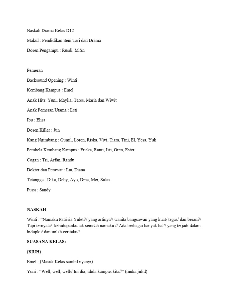 Naskah Drama Kelas D12 | PDF