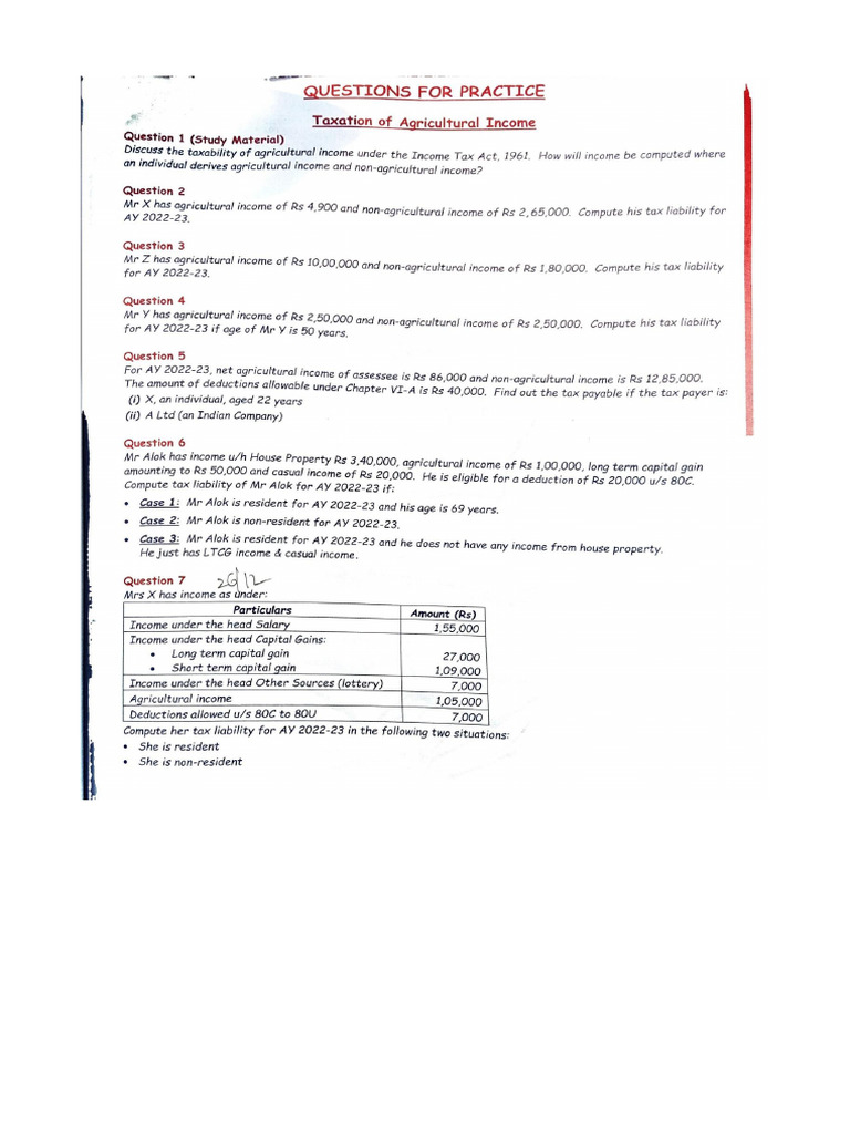 Agricultural Tax - Ans | PDF