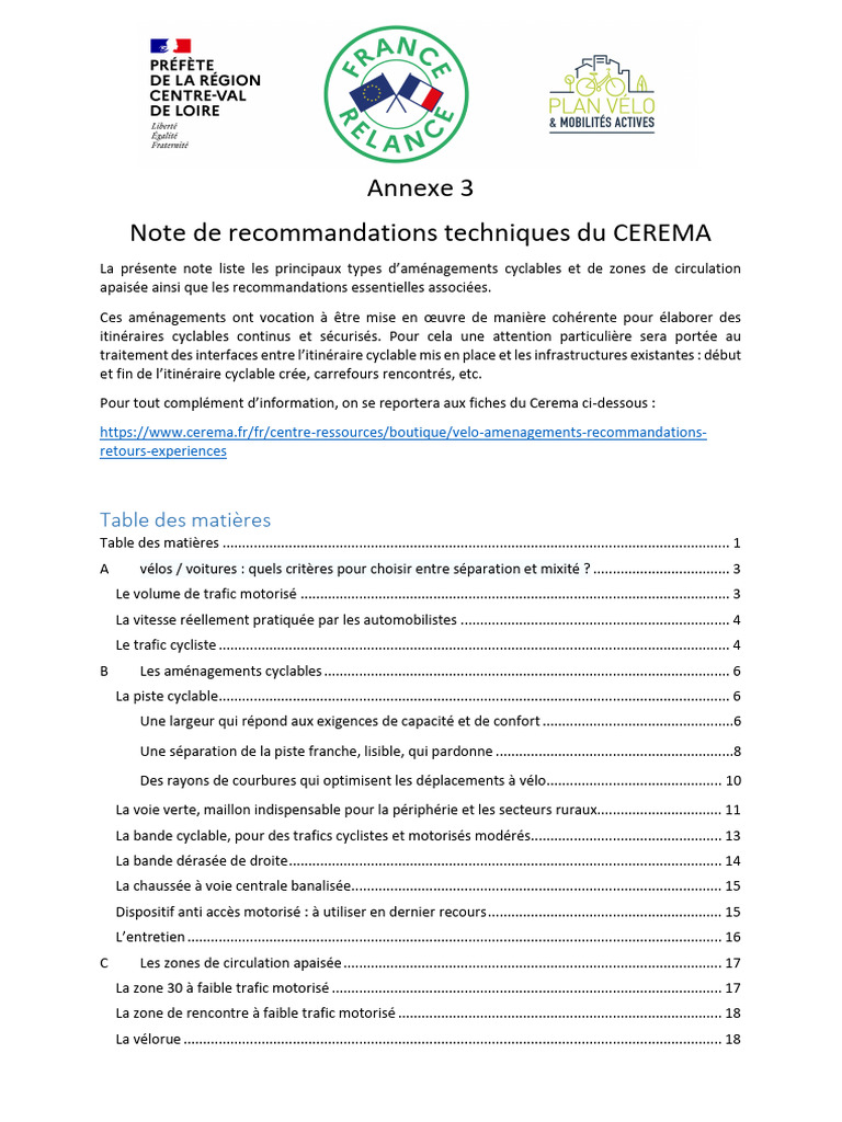 Annexe 3 Recommandations Techniques Du Cerema | PDF | Aménagement cyclable | Transport