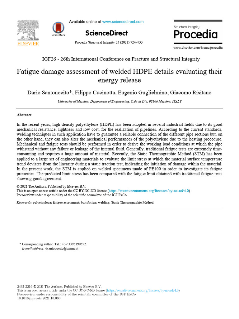 Fatigue damage assessment of welded HDPE details evaluating their ...