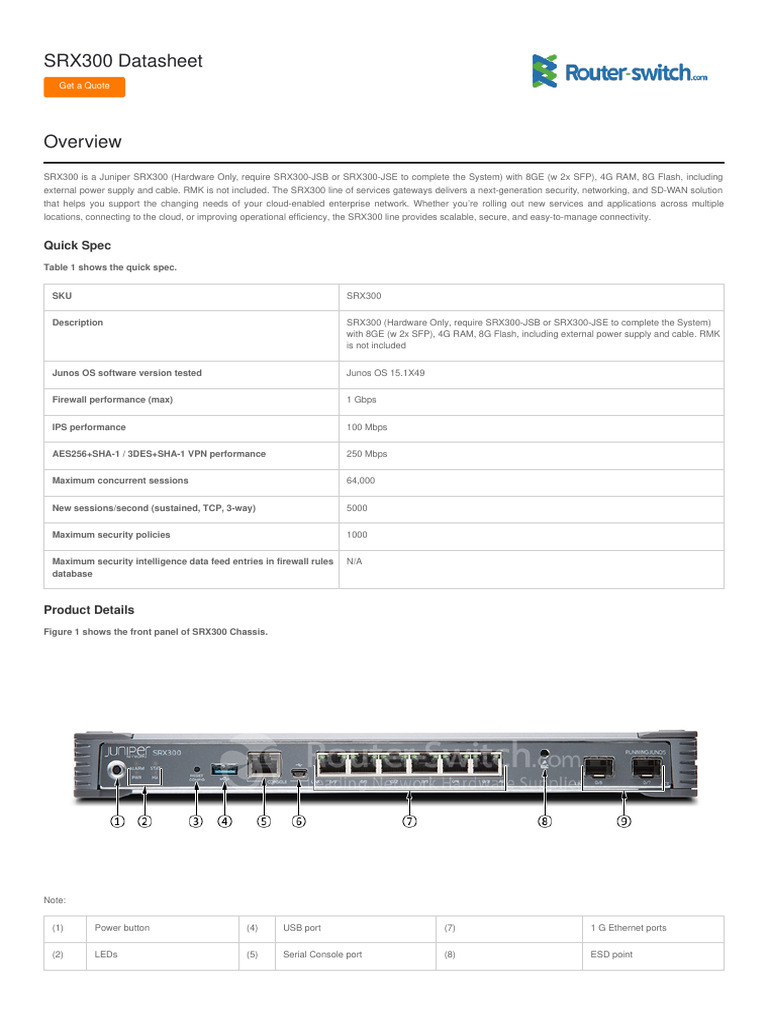 srx300 Datasheet | Download Free PDF | Firewall (Computing) | Computer Network