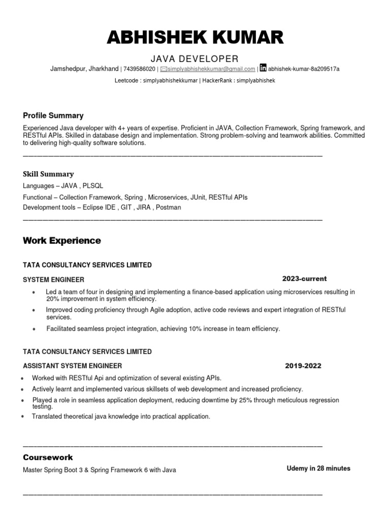 Abhishek Resume Latest | PDF | Java (Programming Language) | Software