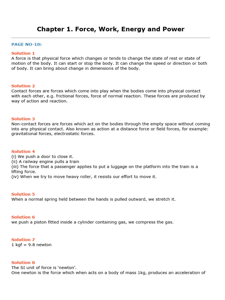 Frank Physics Solutions Class 10 Chapter 1 | PDF | Force | Acceleration