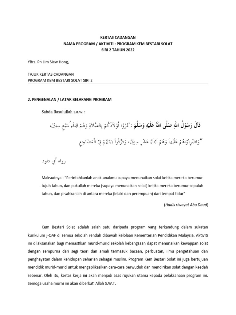 Kertas Cadangan Kem Bestari Solat | PDF | Karier & Perkembangan