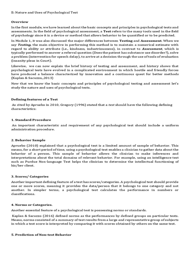 II - Nature and Uses of Psychological Test | PDF | Psychology ...