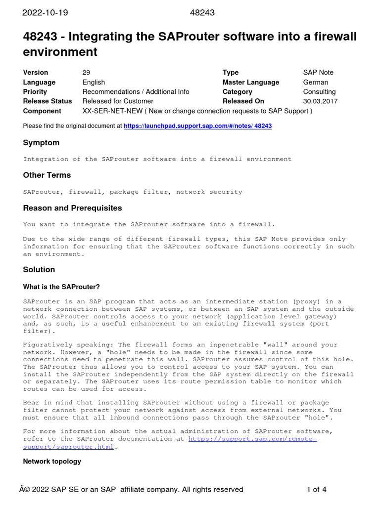 Integrating The Saprouter Software Into A Firewall Environment | PDF | Firewall (Computing ...