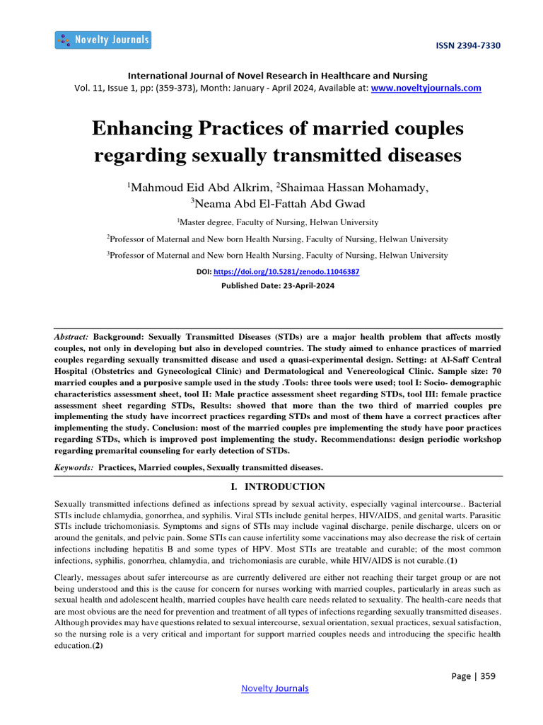 Enhancing Practices of Married Couples Regarding Sexually Transmitted ...