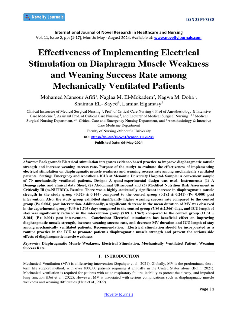 Effectiveness of Implementing Electrical Stimulation On Diaphragm ...