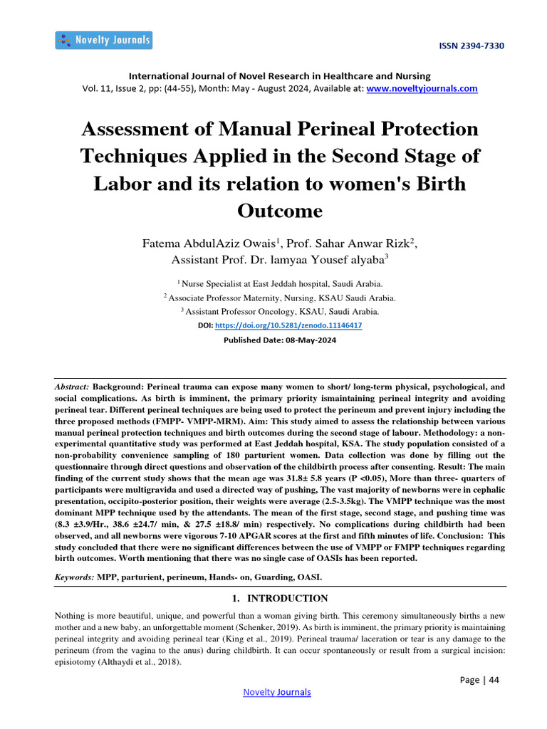 Assessment of Manual Perineal Protection Techniques Applied in The ...