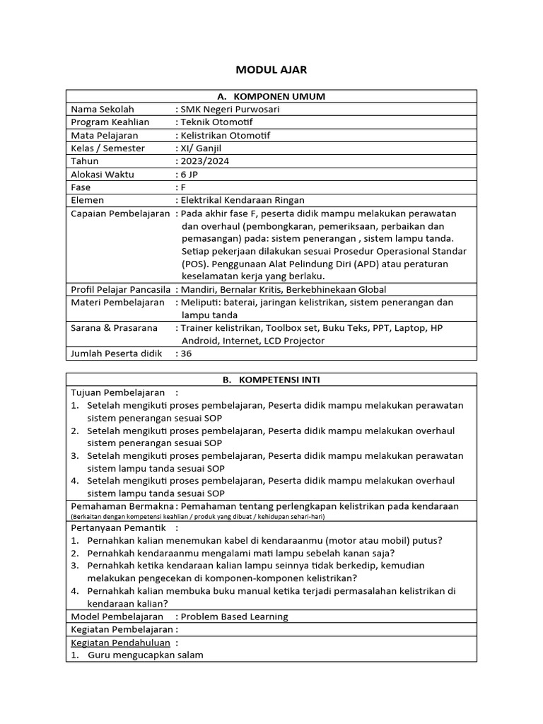 MODUL AJAR Kelistrikan Otomotif Kelas XI Materi Sustem Kelistrikan Body ... MODUL AJAR Kelistrikan Otomotif Kelas XI Materi Sustem Kelistrikan Body ...