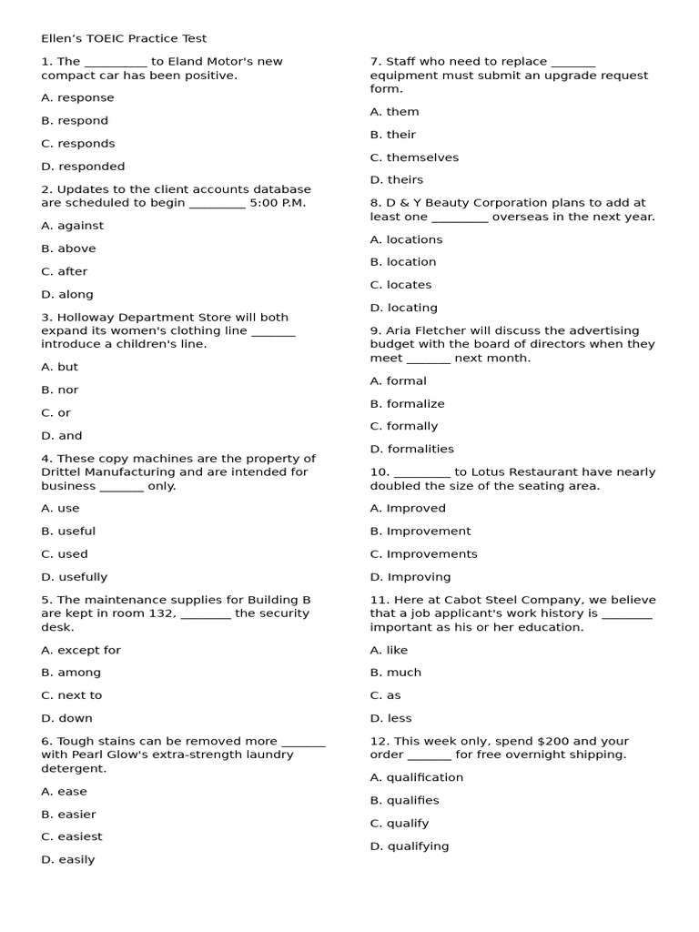 Ellenx27s Toeic Practice Tests PDF Free | PDF | Photocopier